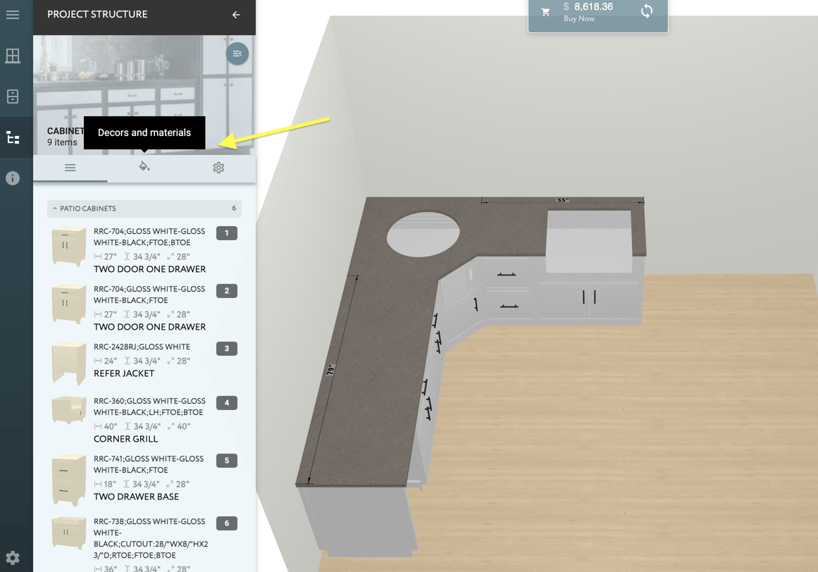 How do I change countertop colors or options?
